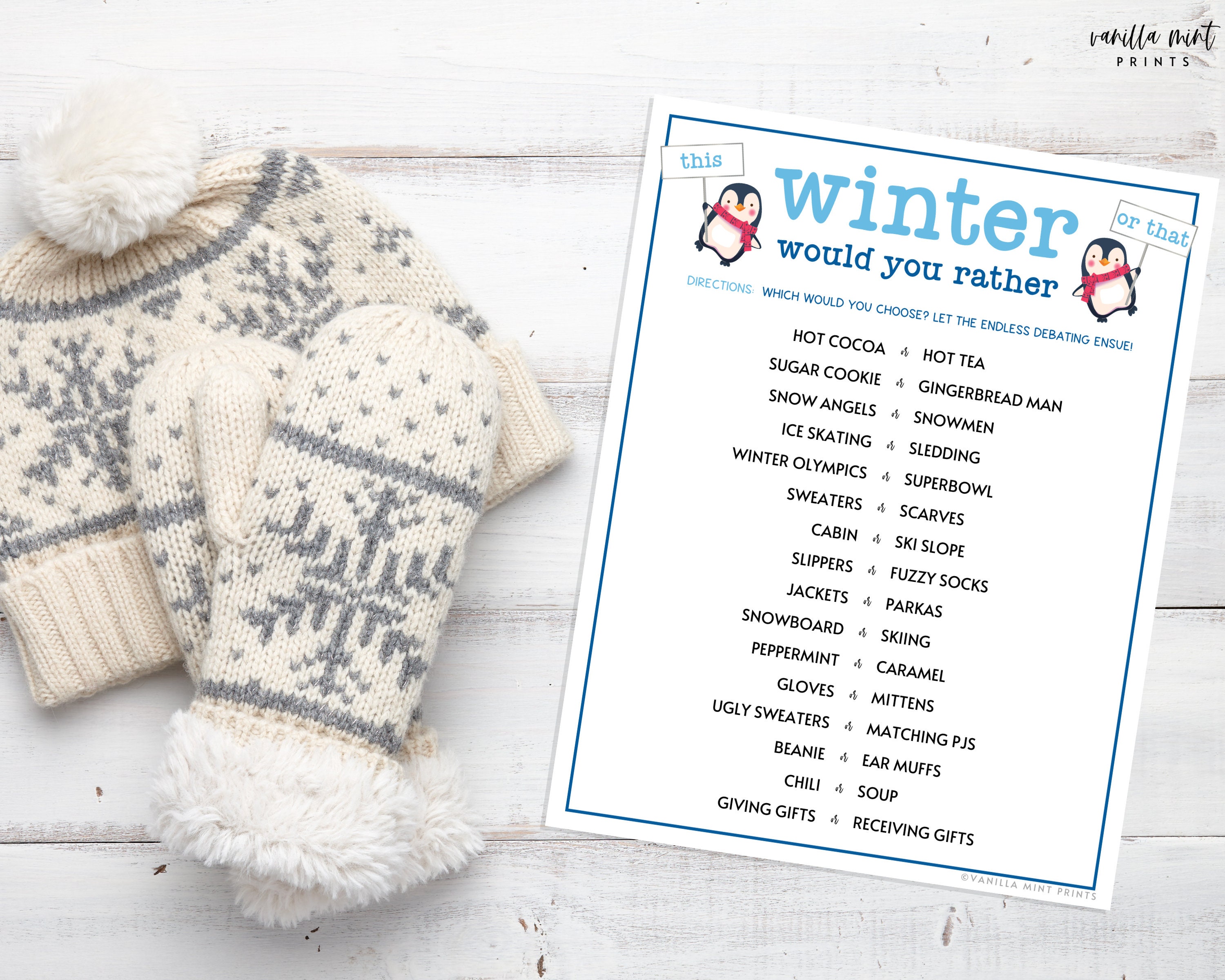 Winter Would You Rather Game Fun This or That Printable | Etsy