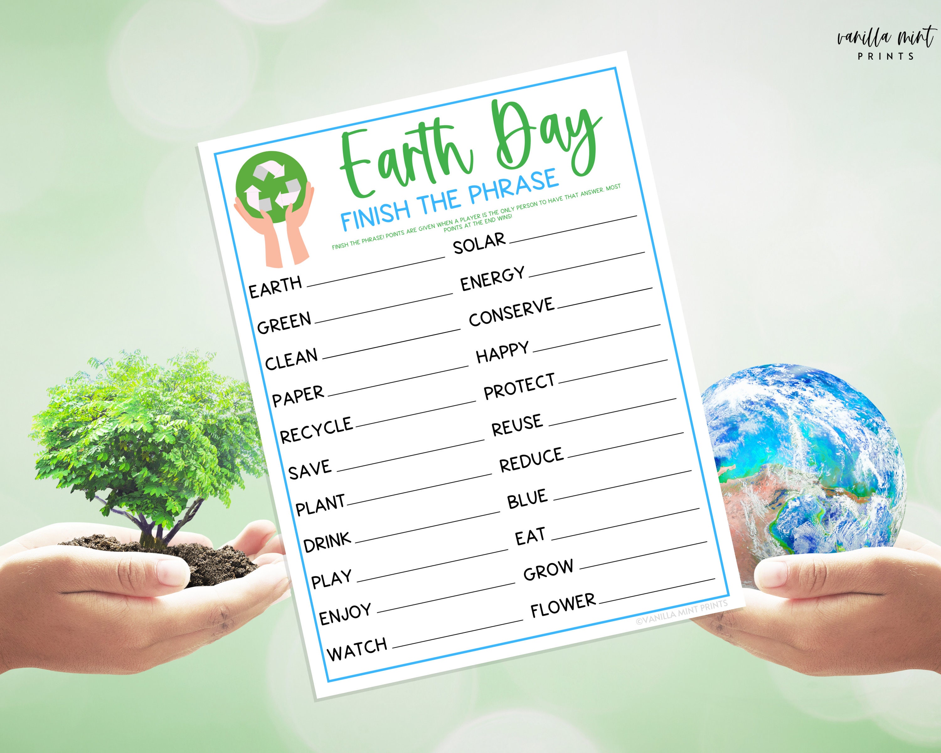 Earth Day Finish the Phrase Game Fun Printable Spring Games - Etsy