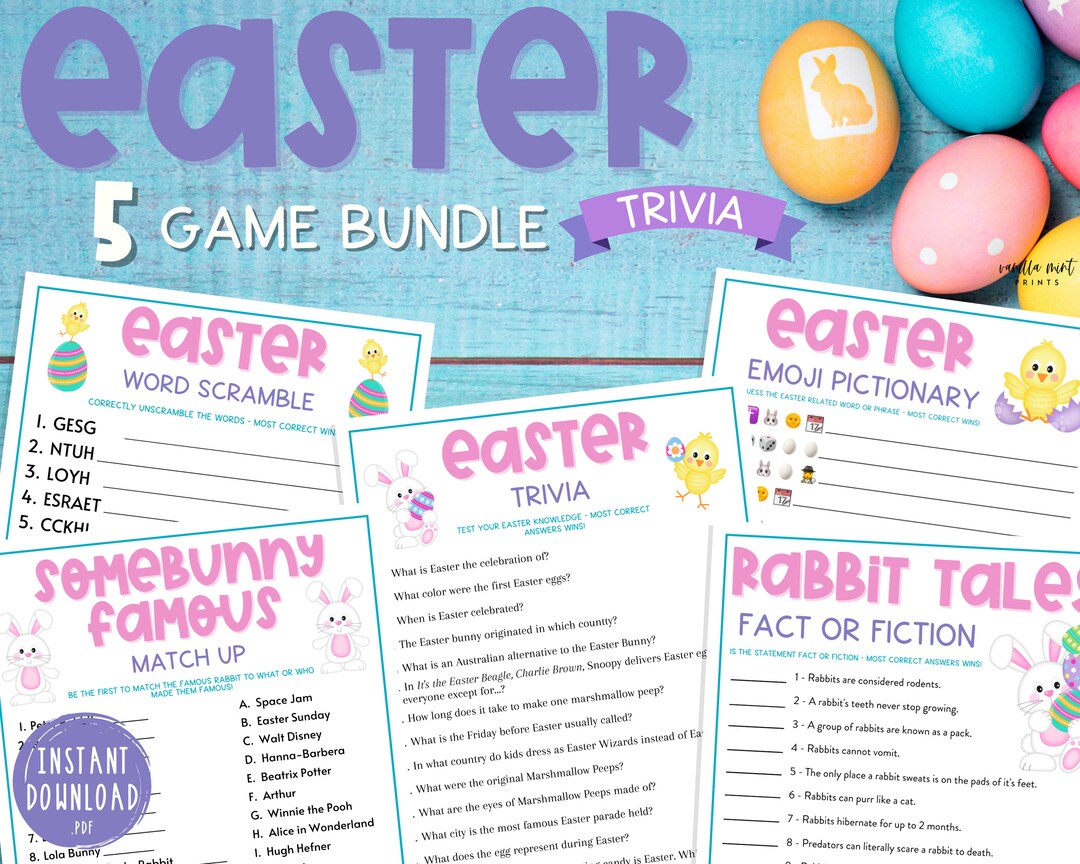 Easter 5 TRIVIA Game Bundle | Five Printable Easter Party Games ...