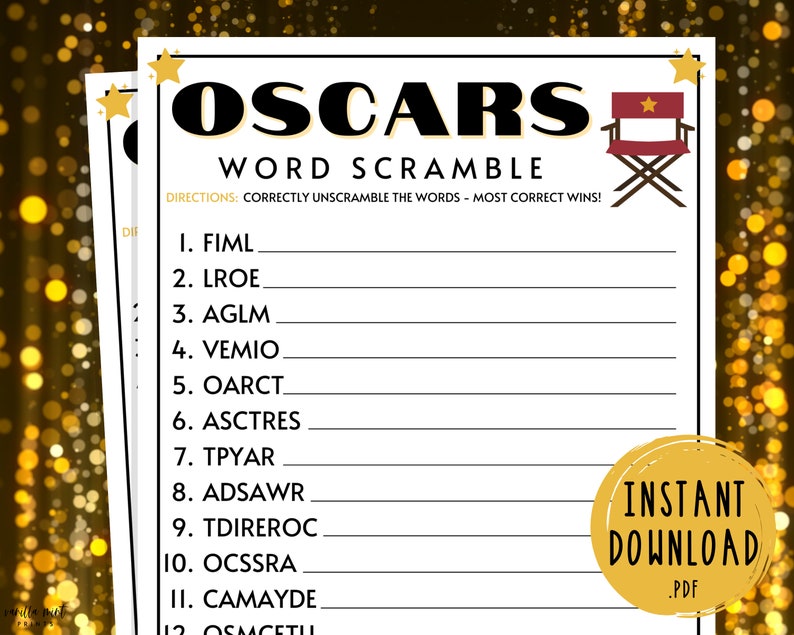 Oscars Word Scramble Game | 94th Academy Awards Party Games | Oscars ...