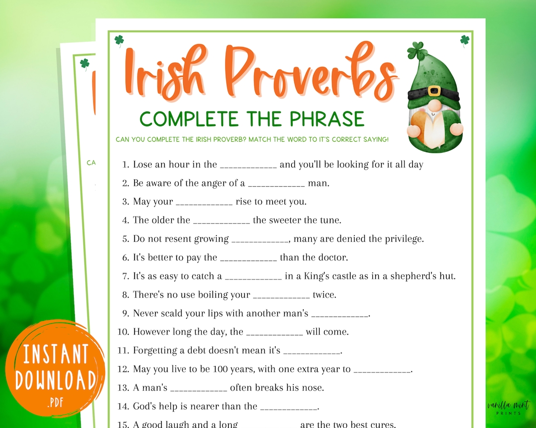 St. Patrick's Day Trivia Game | Irish Proverbs Printable Game | Fun St ...