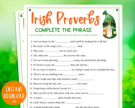 St. Patrick's Day Trivia Game Irish Proverbs Printable - Etsy
