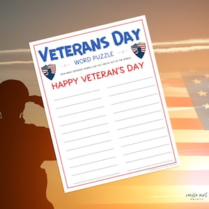 Veterans Day Word Puzzle Game | Printable Veterans Day Party Games ...