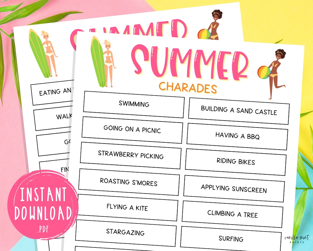 Summer Charades Game | Printable Summertime Games | Fun Summer Party ...