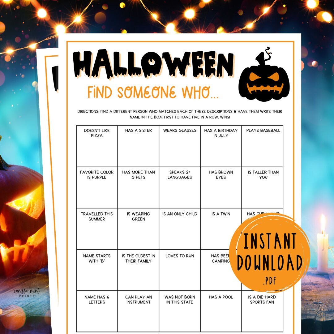 Halloween Find Someone Who Party Game Halloween Party Games for Kids ...