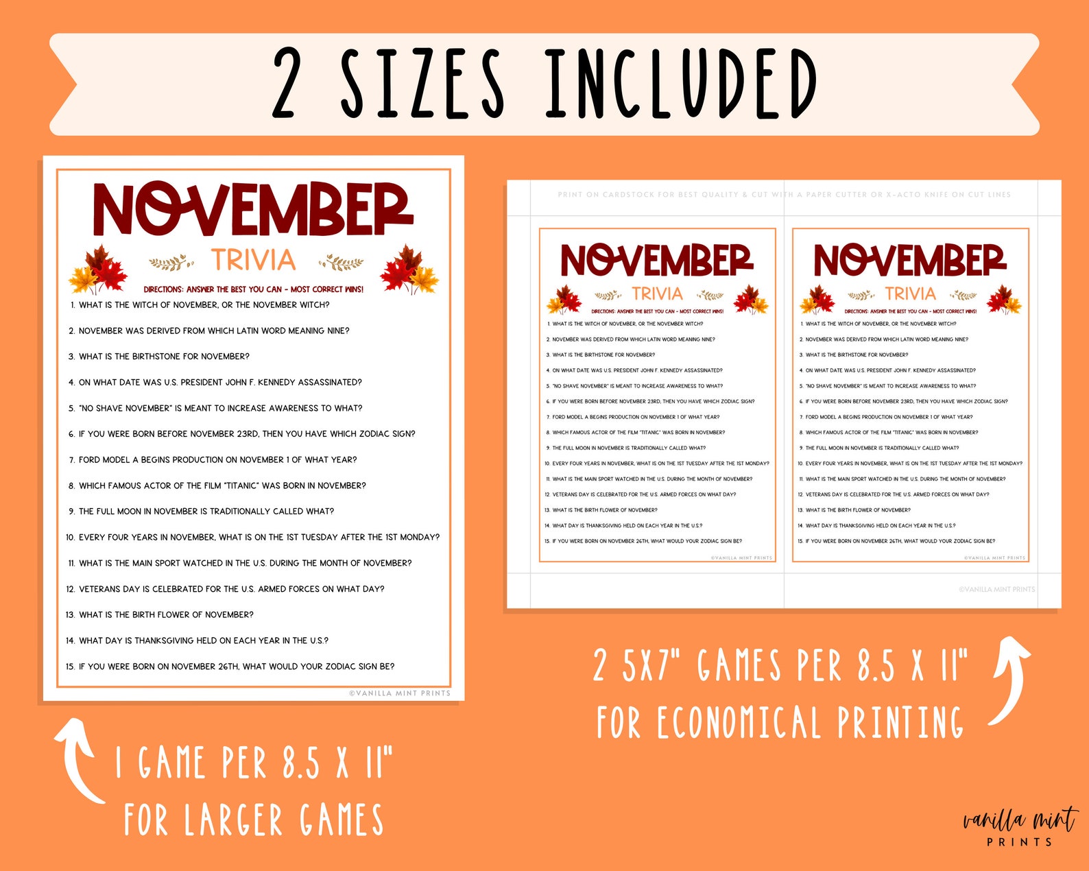 November Trivia Game | Printable Month Party Games | Fall Activities ...