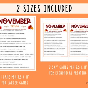 November Trivia Game | Printable Month Party Games | Fall Activities ...