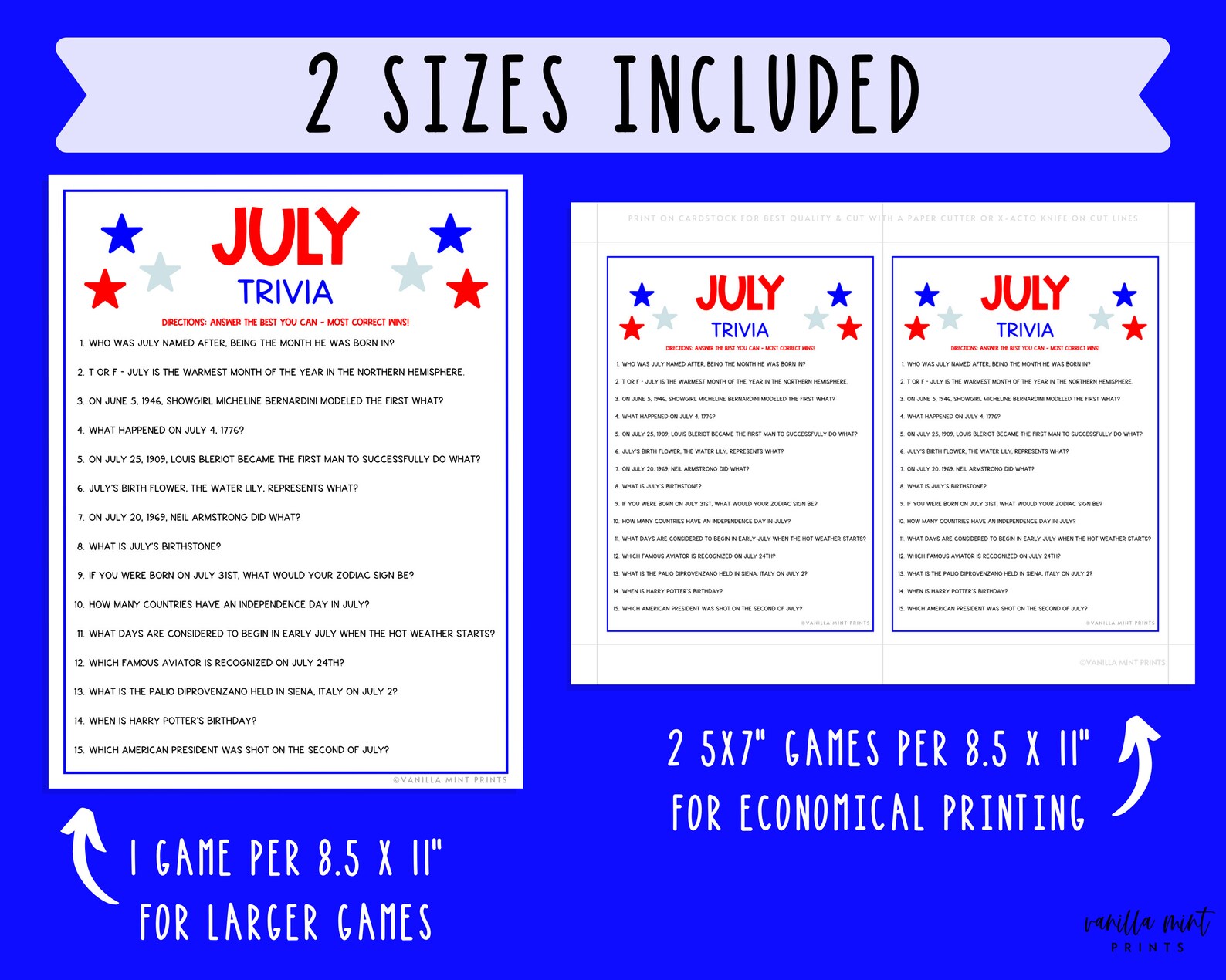 July Trivia Game Printable Month Party Games Summertime - Etsy