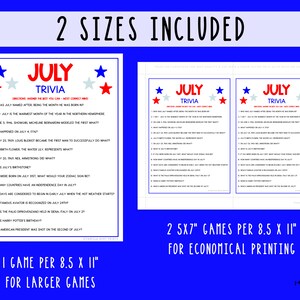 July Trivia Game | Printable Month Party Games | Summertime Activities ...