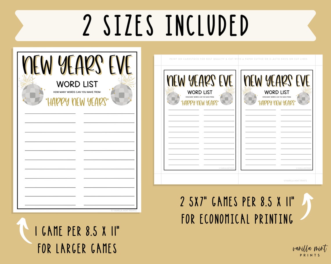 New Years Eve Word List Game New Years Games New Years Eve | Etsy