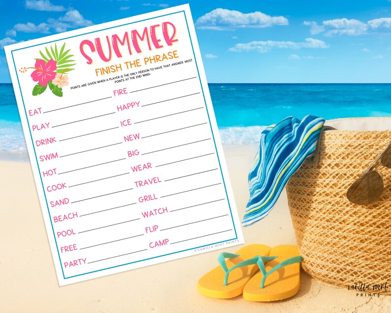 Summer Finish the Phrase Race Printable Summertime Games - Etsy