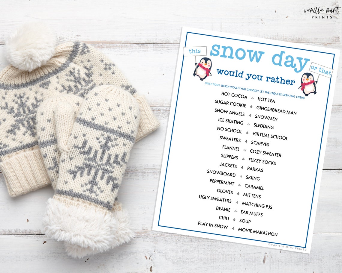 Snow Day This or That Game | Fun Printable Winter Game | Wintertime ...