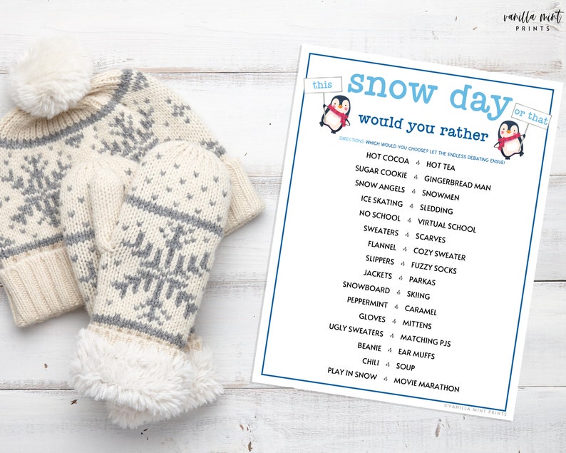 Snow Day This or That Game Fun Printable Winter Game - Etsy