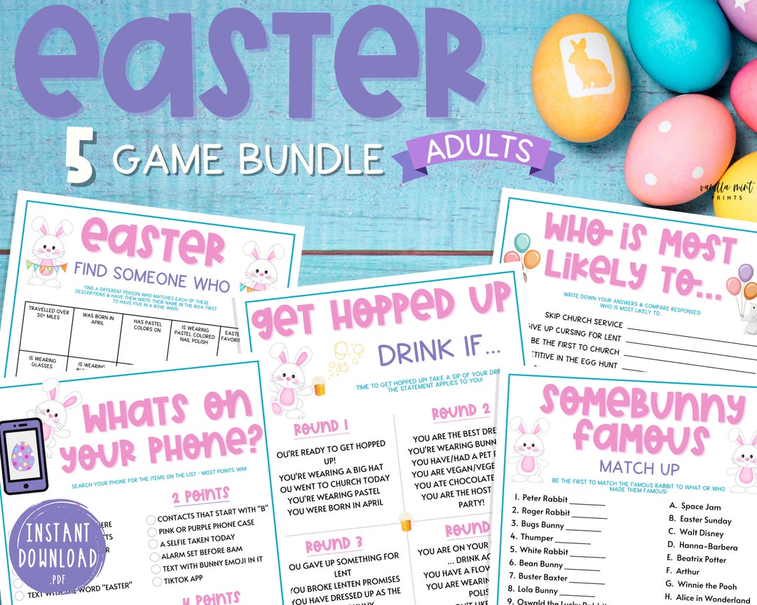 Easter 5 ADULTS Game Bundle | Five Printable Easter Party Games ...