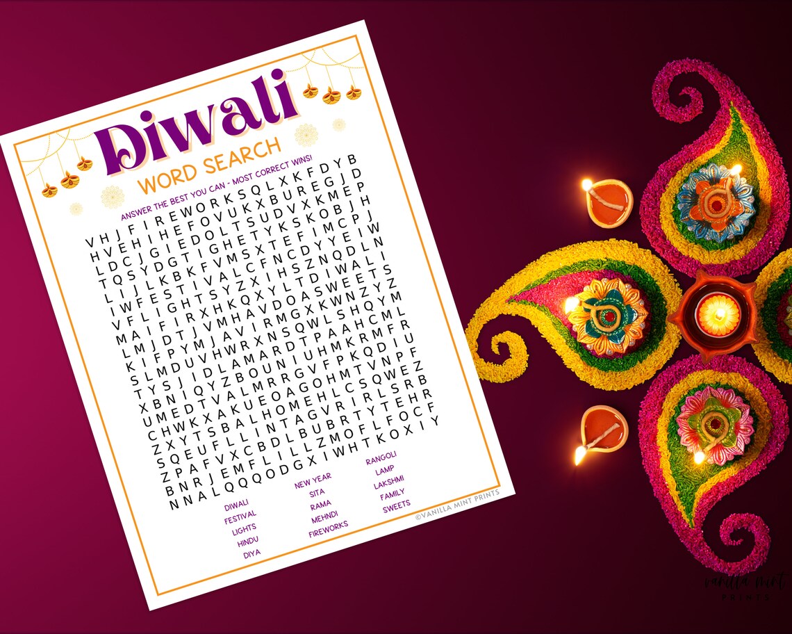 Diwali Word Search Printable Festival of Lights Party Games - Etsy