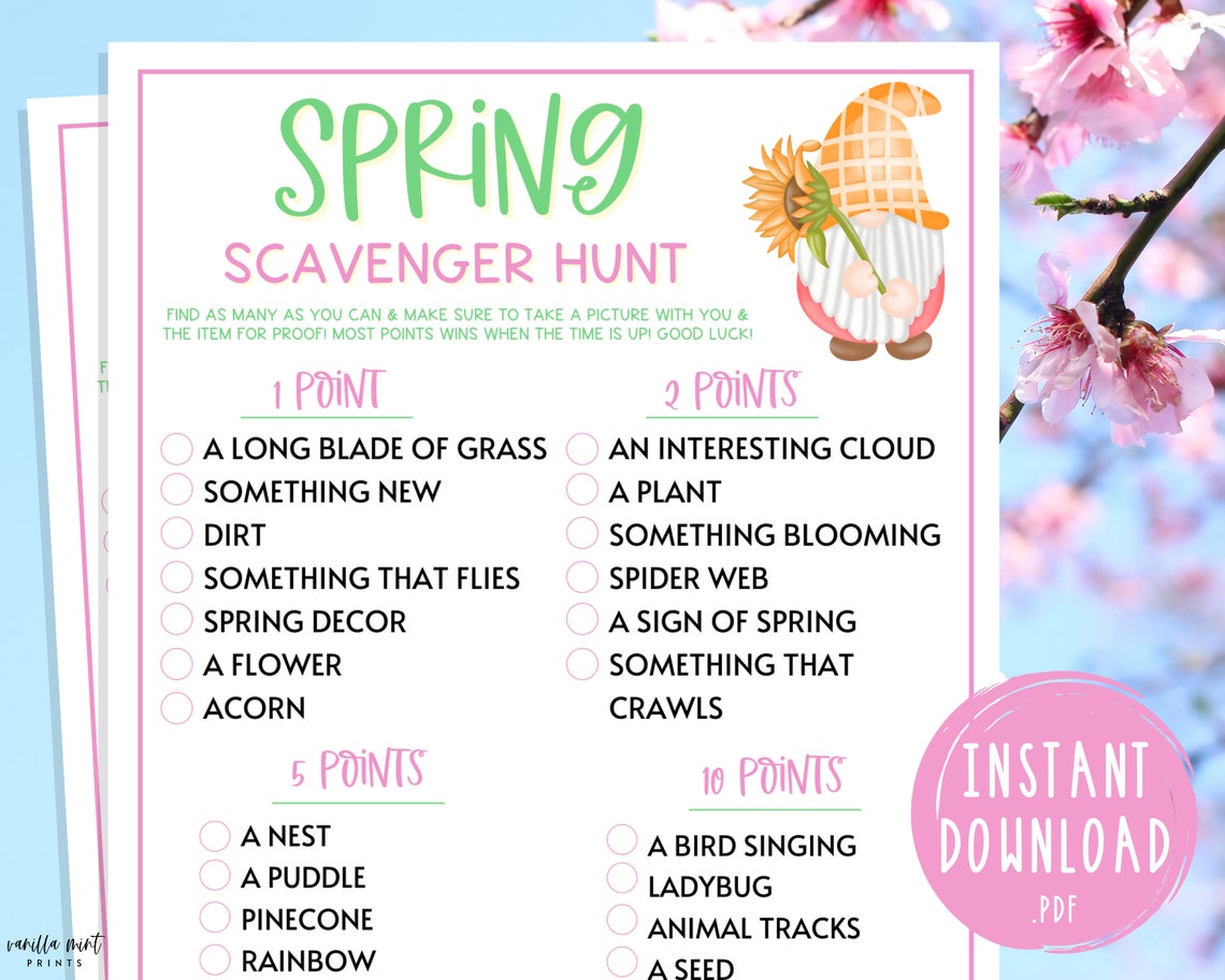 Spring Scavenger Hunt Printable Springtime Games Party | Etsy