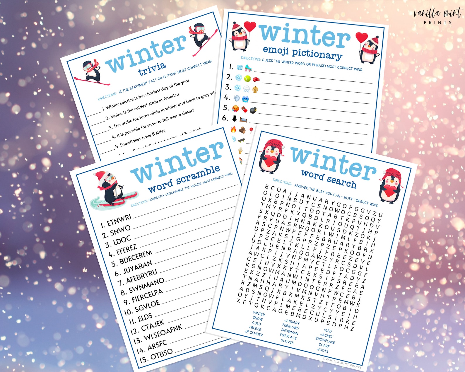 10 Winter Games BUNDLE Printable Winter Games PACK - Etsy