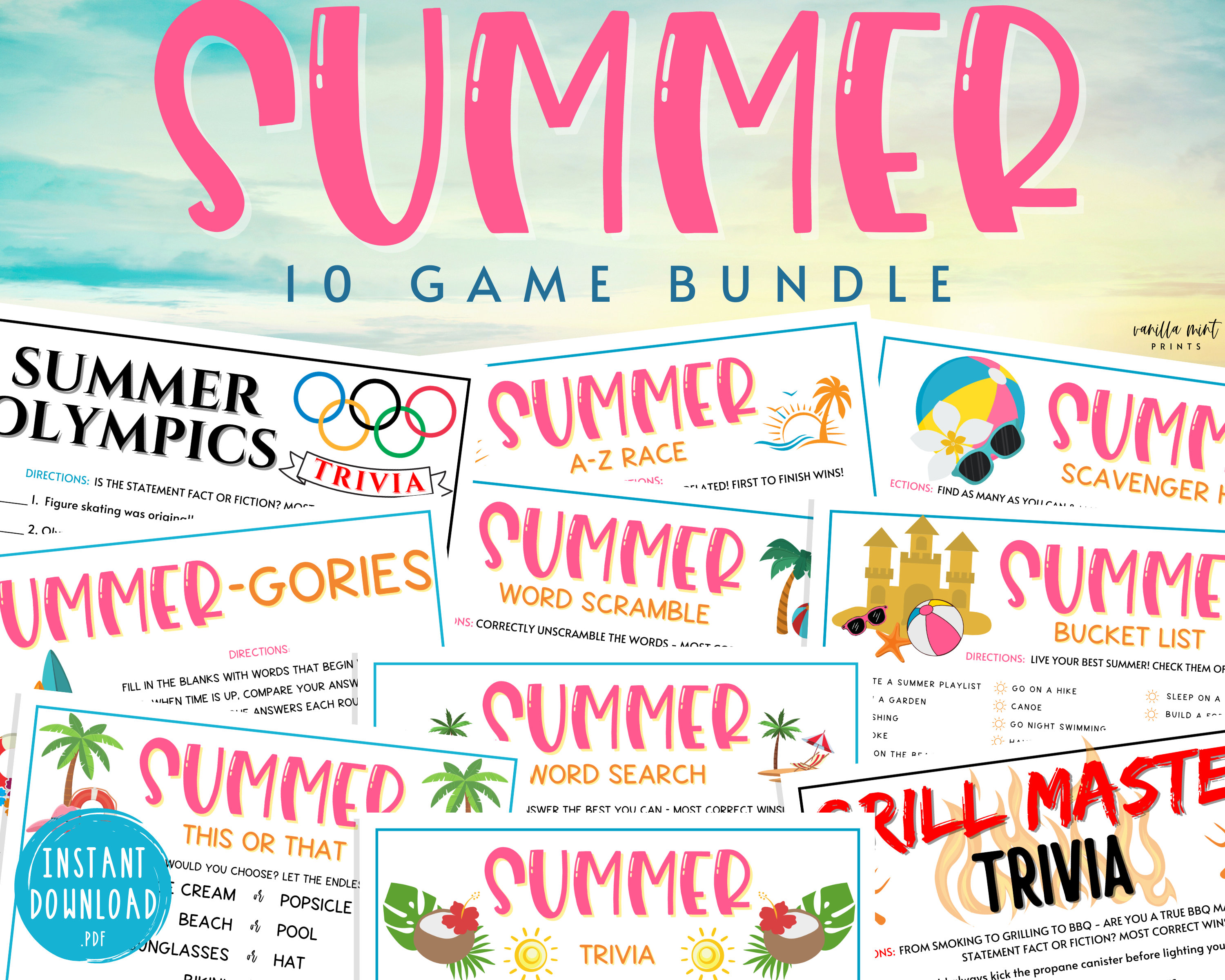Summer 10 Game BUNDLE Printable Summertime Games Party | Etsy