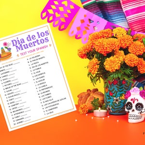 Día De Los Muertos Test Your Spanish | Printable Day of the Dead Party ...