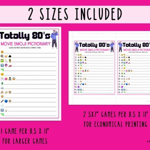 Totally 80's Movie Emoji Pictionary Party Game | Printable 1980s Game ...