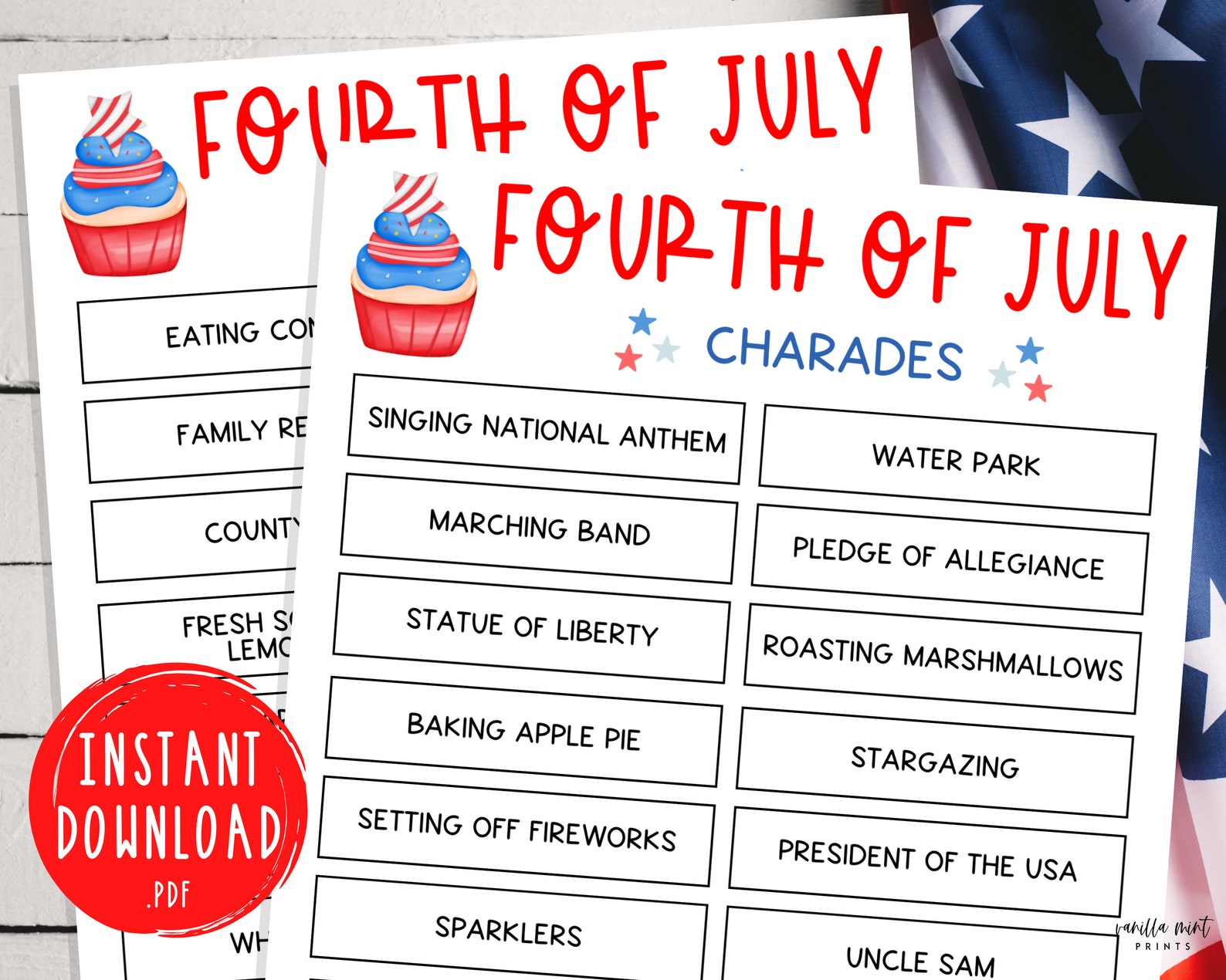 Fourth of July Charades Game 4th of July Printable Games - Etsy