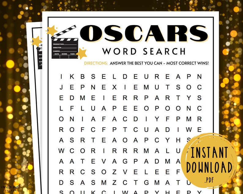 Oscars Word Search Game 94th Academy Awards Party Games - Etsy
