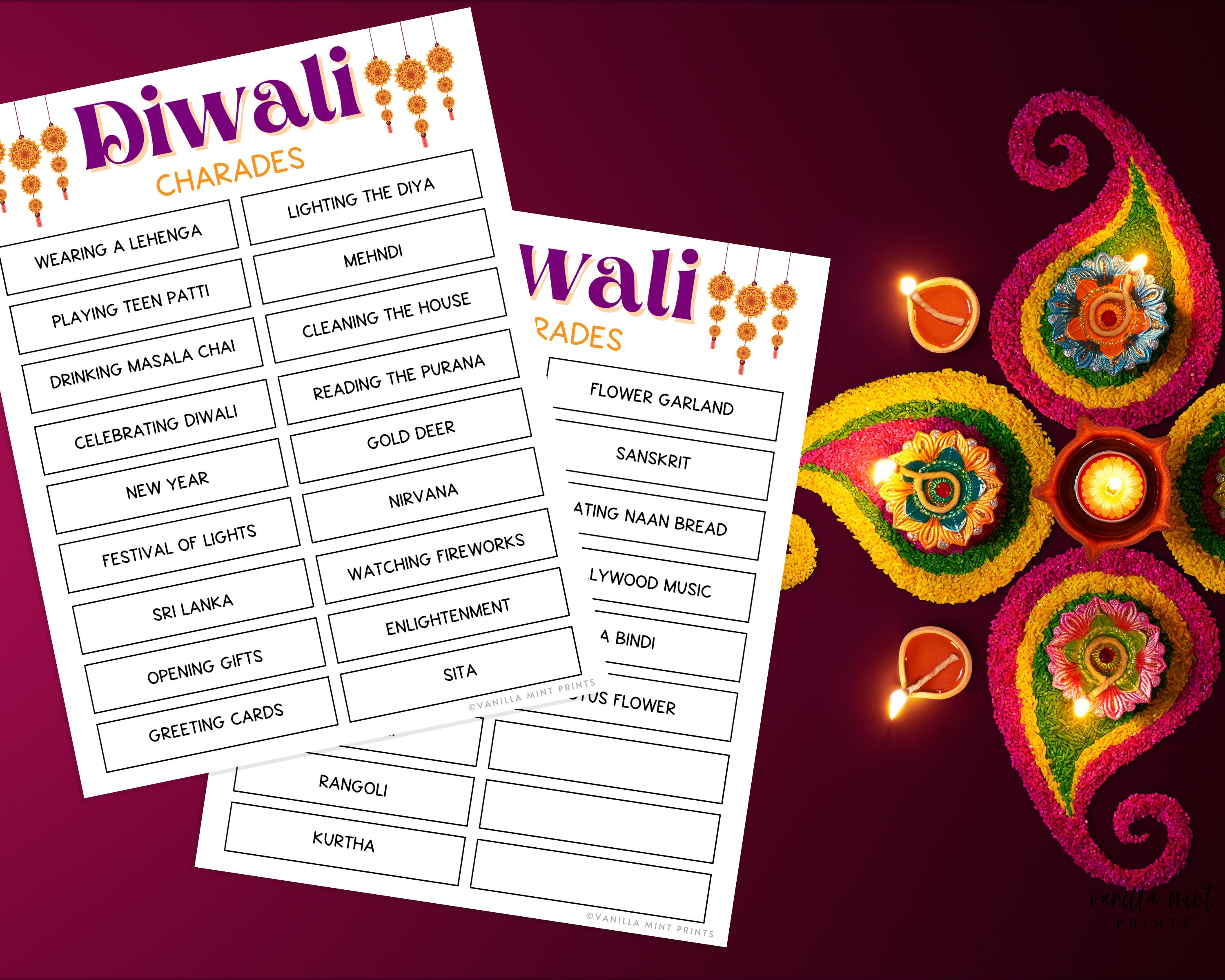 Diwali Charades Game Printable Festival of Lights Party - Etsy