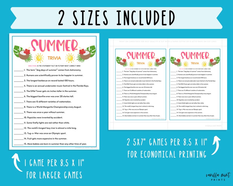 Summer Trivia Game Printable Summertime Games Party Games - Etsy
