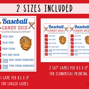 Baseball Candy Dice Game | Printable Baseball Team Party Games | MLB ...