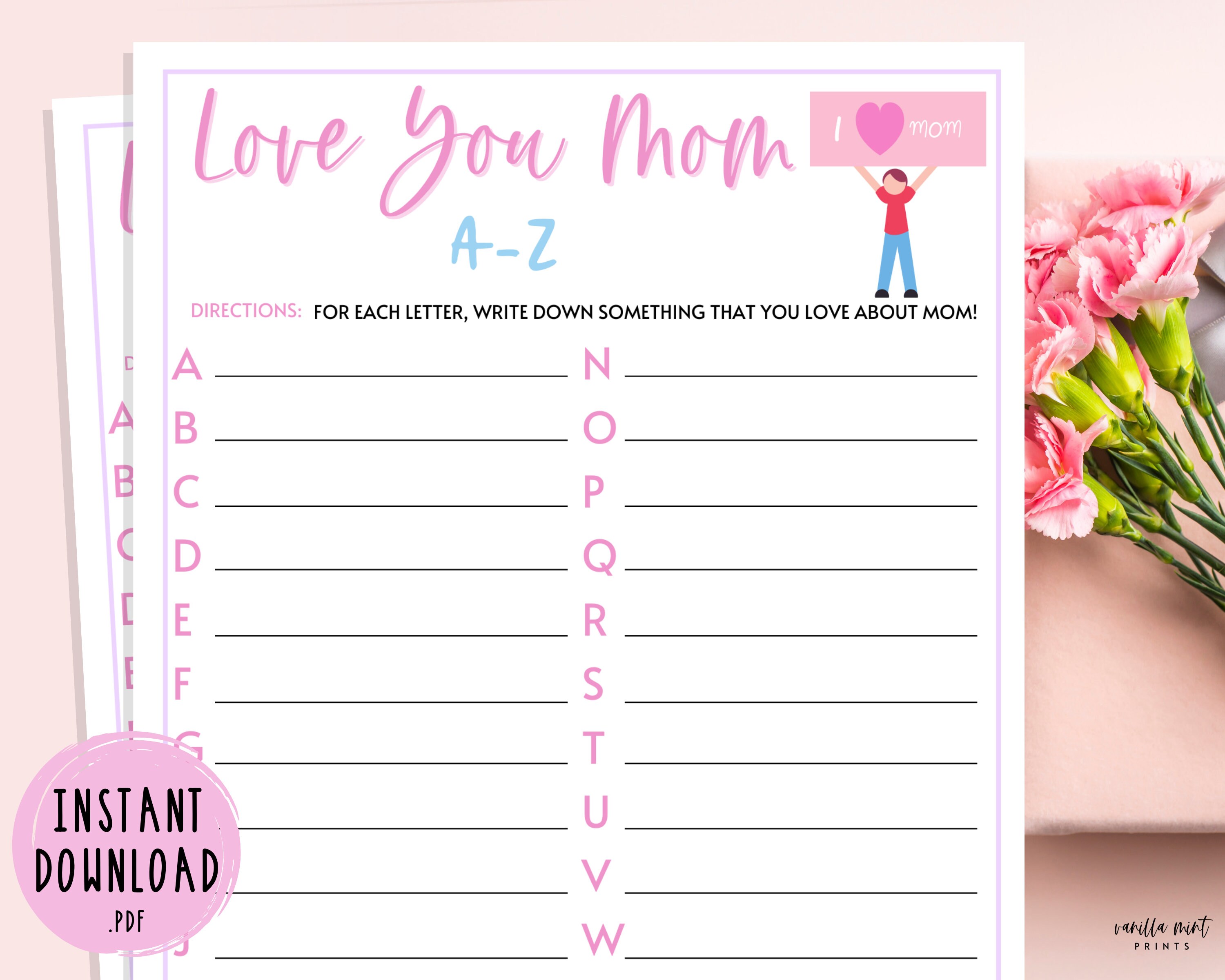 Love You Mom A to Z Mother's Day Games Word Puzzle | Etsy