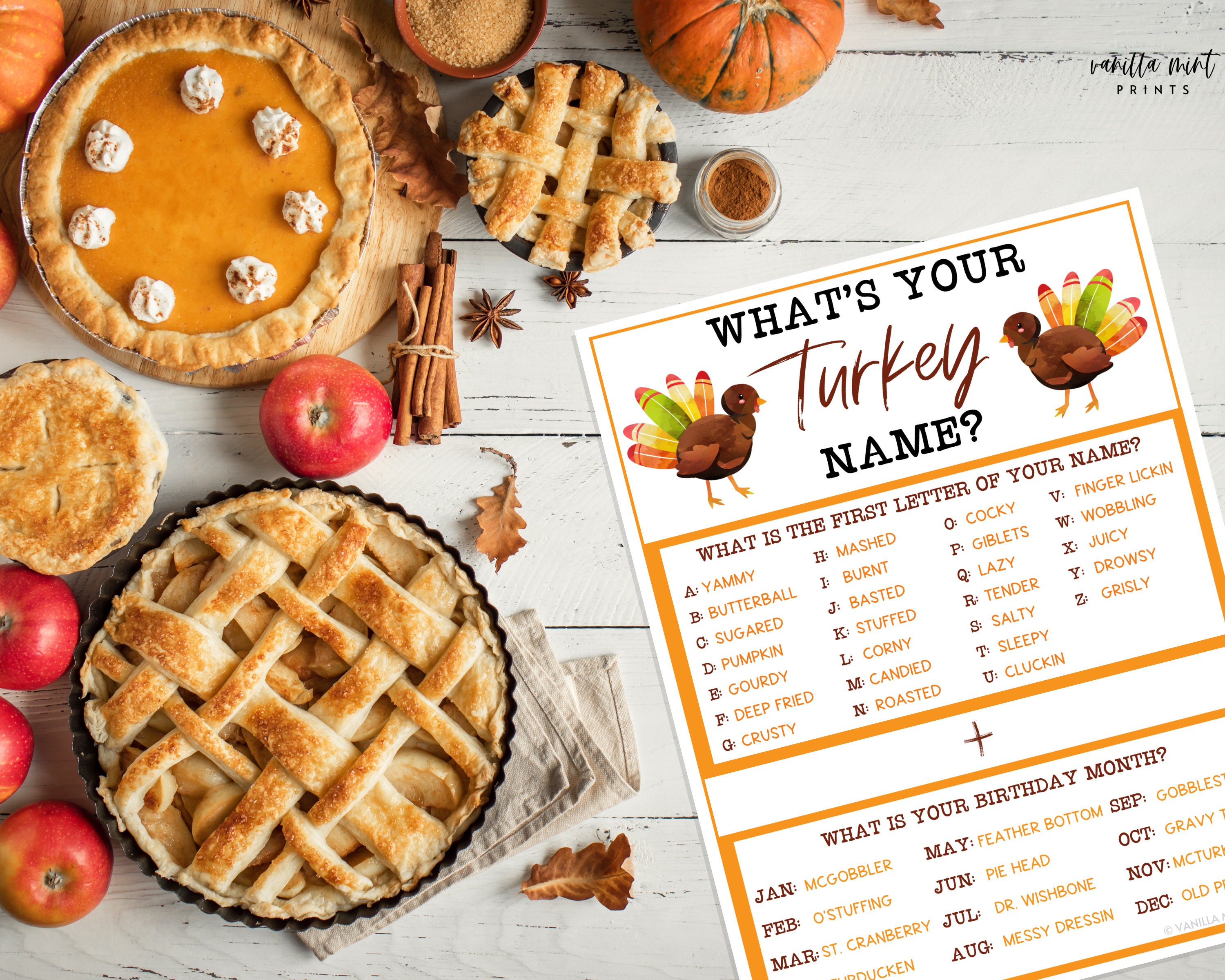 Thanksgiving Whats Your Turkey Name Game Thanksgiving Party - Etsy