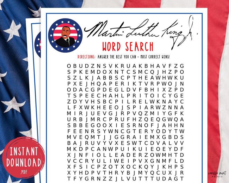 Martin Luther King Jr Word Search Game MLK Jr Day Printable - Etsy
