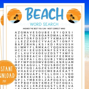 Beach Word Search Game | Printable Summertime Games | Fun Beach ...