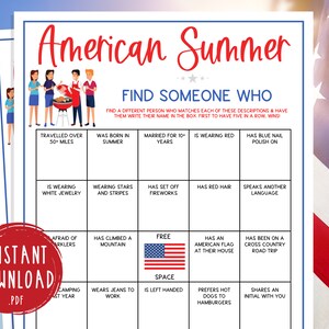 American Summer Find Someone Who Game | Printable Memorial Day Party ...