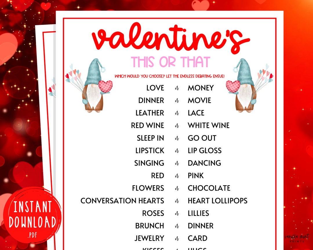 Valentine's Day This or That Game Valentine Printable Game Fun ...