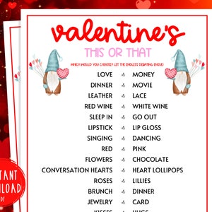 Valentine's Day This or That Game Valentine Printable Game Fun ...