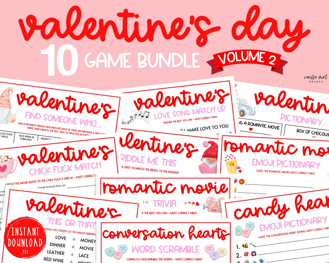 Valentine's Day 10 Game BUNDLE Volume 2 | Valentines Printable Games ...