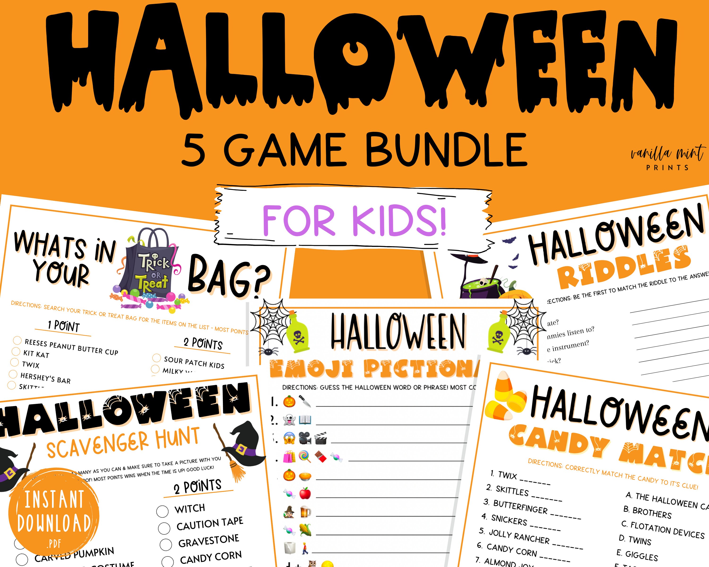 Halloween Party Games KIDS BUNDLE 5 Halloween Printable | Etsy