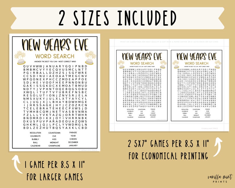 New Years Eve Word Search Game New Years Printable Games - Etsy