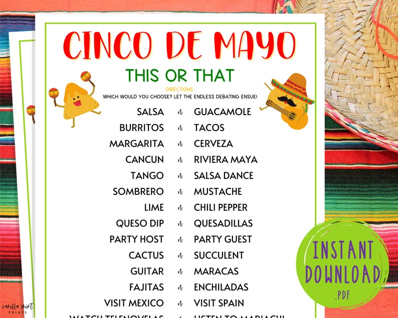 Cinco De Mayo This or That Game Mexican Party Games Fun - Etsy