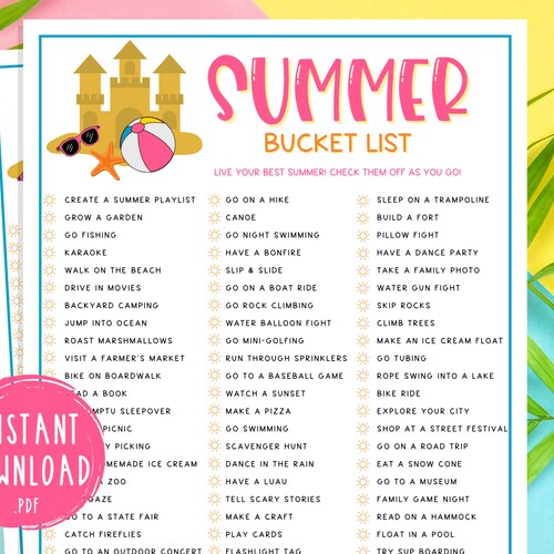 Customizable Summer Bucket List Summer Activities Printable - Etsy