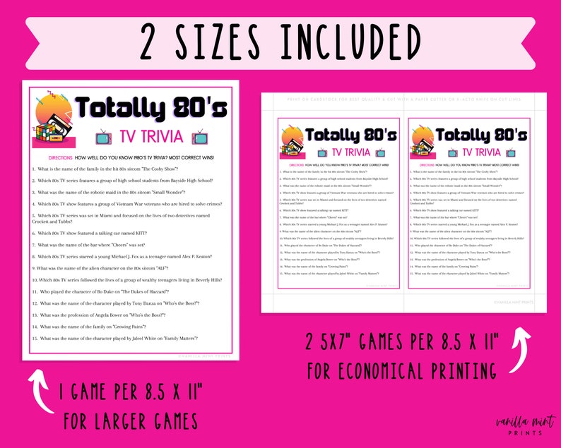 Totally 80's TV Trivia Party Game Printable 1980s Game - Etsy