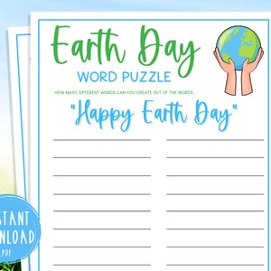 Earth Day Word Puzzle Game | Fun Printable Spring Games | Environmental ...