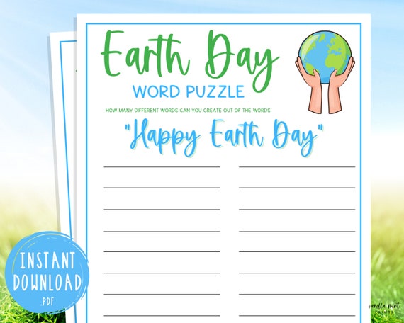 Earth Day Word Puzzle Game Fun Printable Spring Games - Etsy