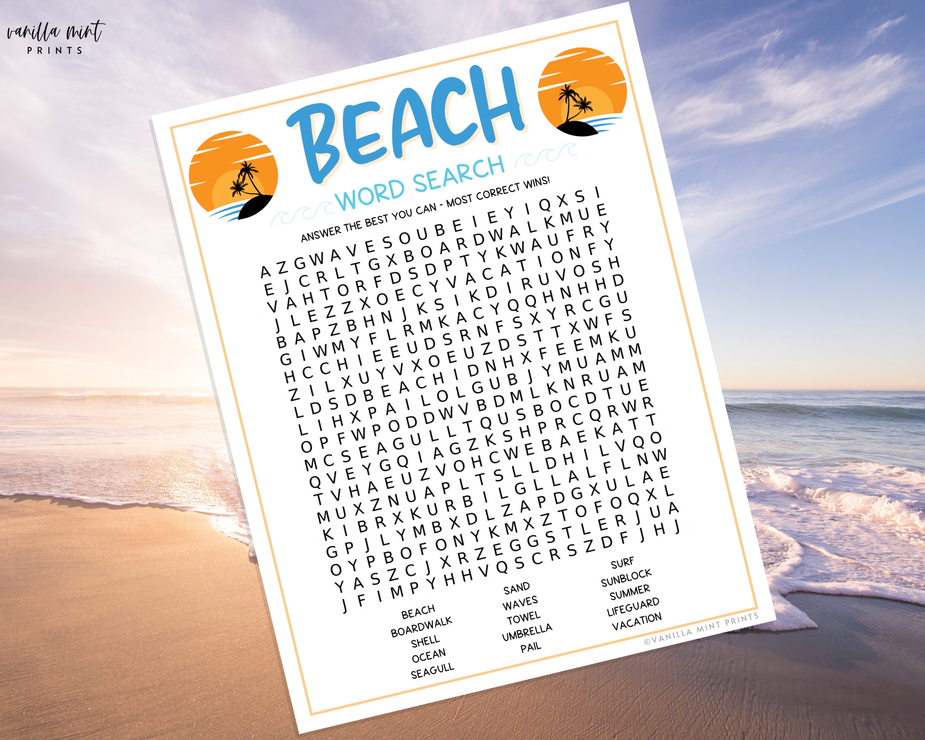 Beach Word Search Game | Printable Summertime Games | Fun Beach ...