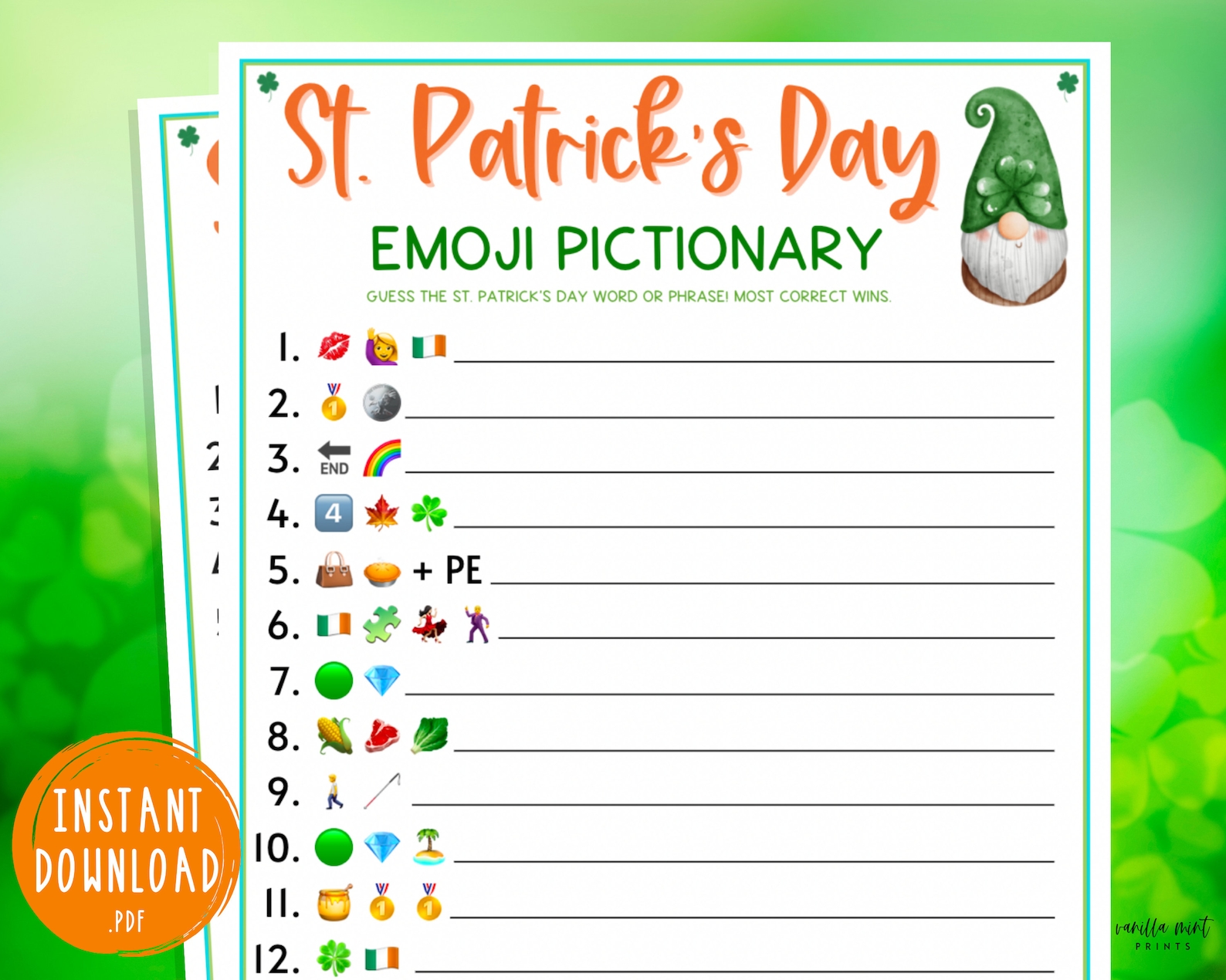 St. Patrick's Day Emoji Pictionary Game Printable Game - Etsy
