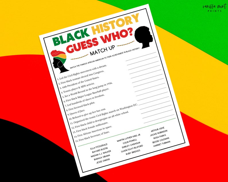 Black History Month Guess Who Match up Trivia Game African - Etsy