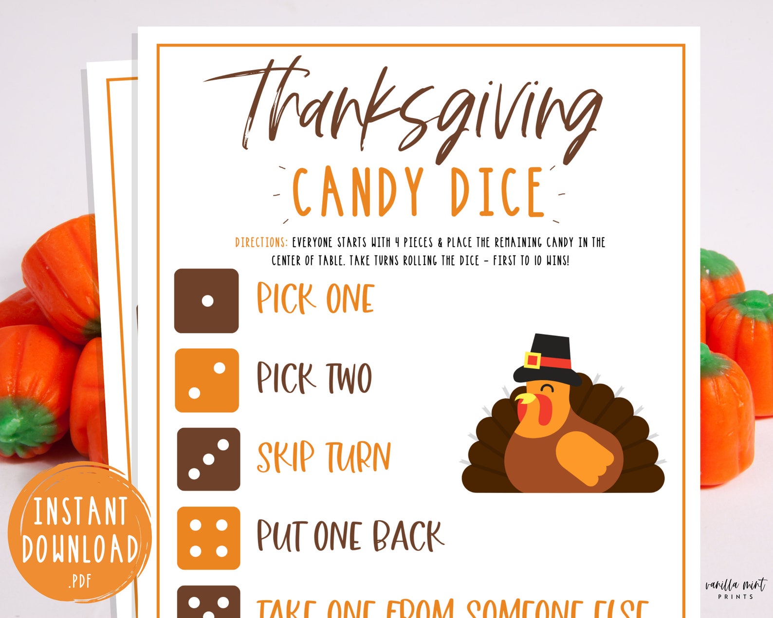 Thanksgiving Candy Dice Game Thanksgiving Day Party Games - Etsy