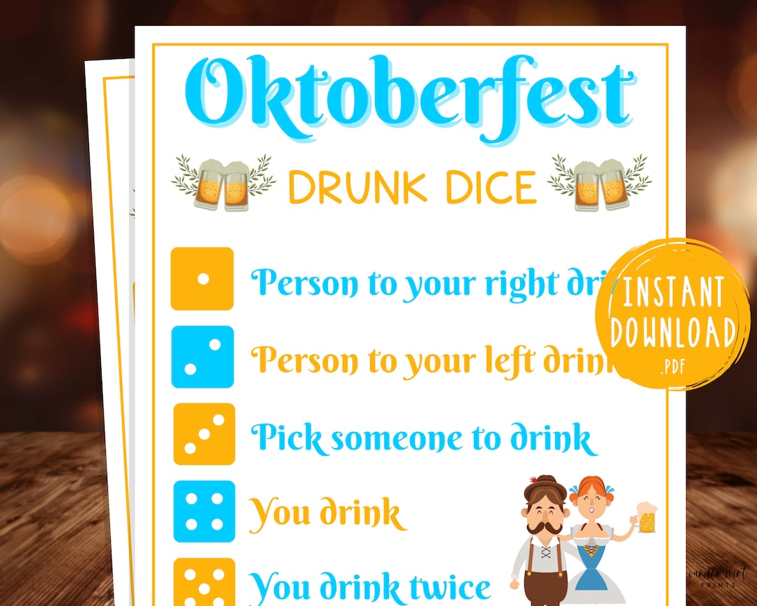 Oktoberfest Drunk Dice Drinking Game Printable Oktoberfest Party Games ...