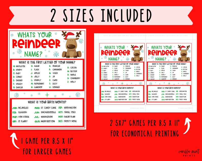 Whats Your Reindeer Name Game Funny Christmas Printable Name - Etsy